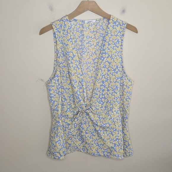 Pleione | Tops | Pleione Blue Yellow Floral Twist Front Deep Vneck Tank ...
